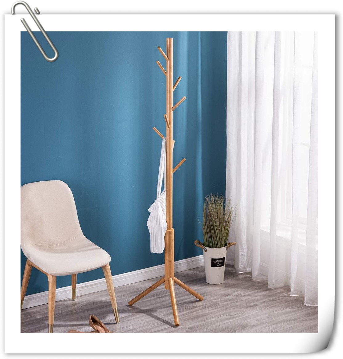Rephen Coat Rack Freestanding Stand Bamboo Wooden 8 Hooks 3 Adjustable ...