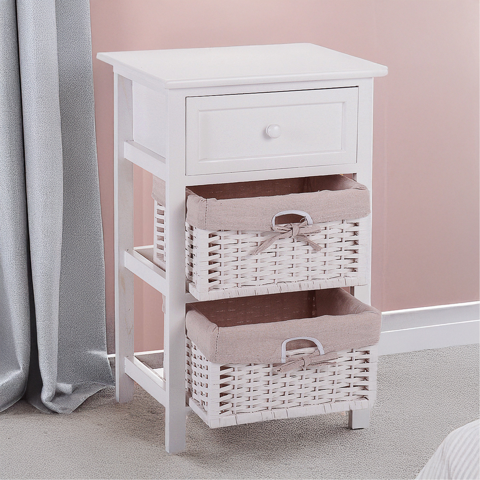 Gracie Oaks One Drawer Nightstand With Two Removable Baskets | Wayfair