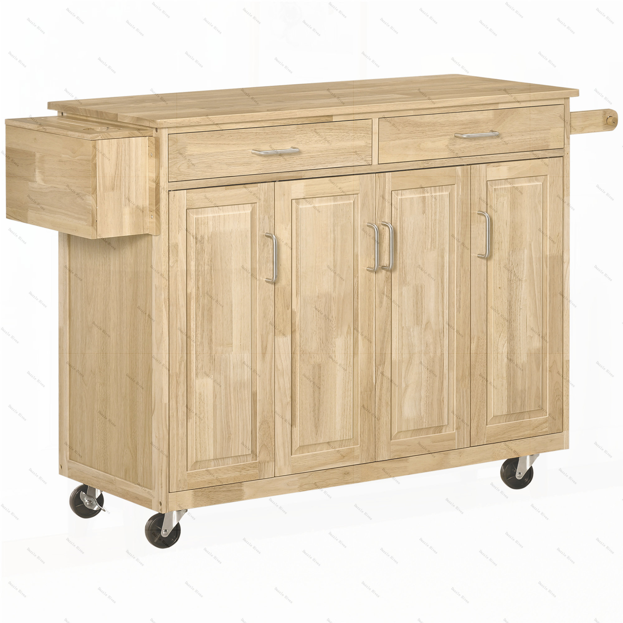 Millwood Pines Kitchen Island on Wheels, Natural Hardwood Kitchen Cart ...