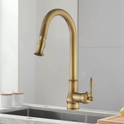 Nabiyy Antique BrassPull Out Kitchen Sink Faucet Single Hole Single ...