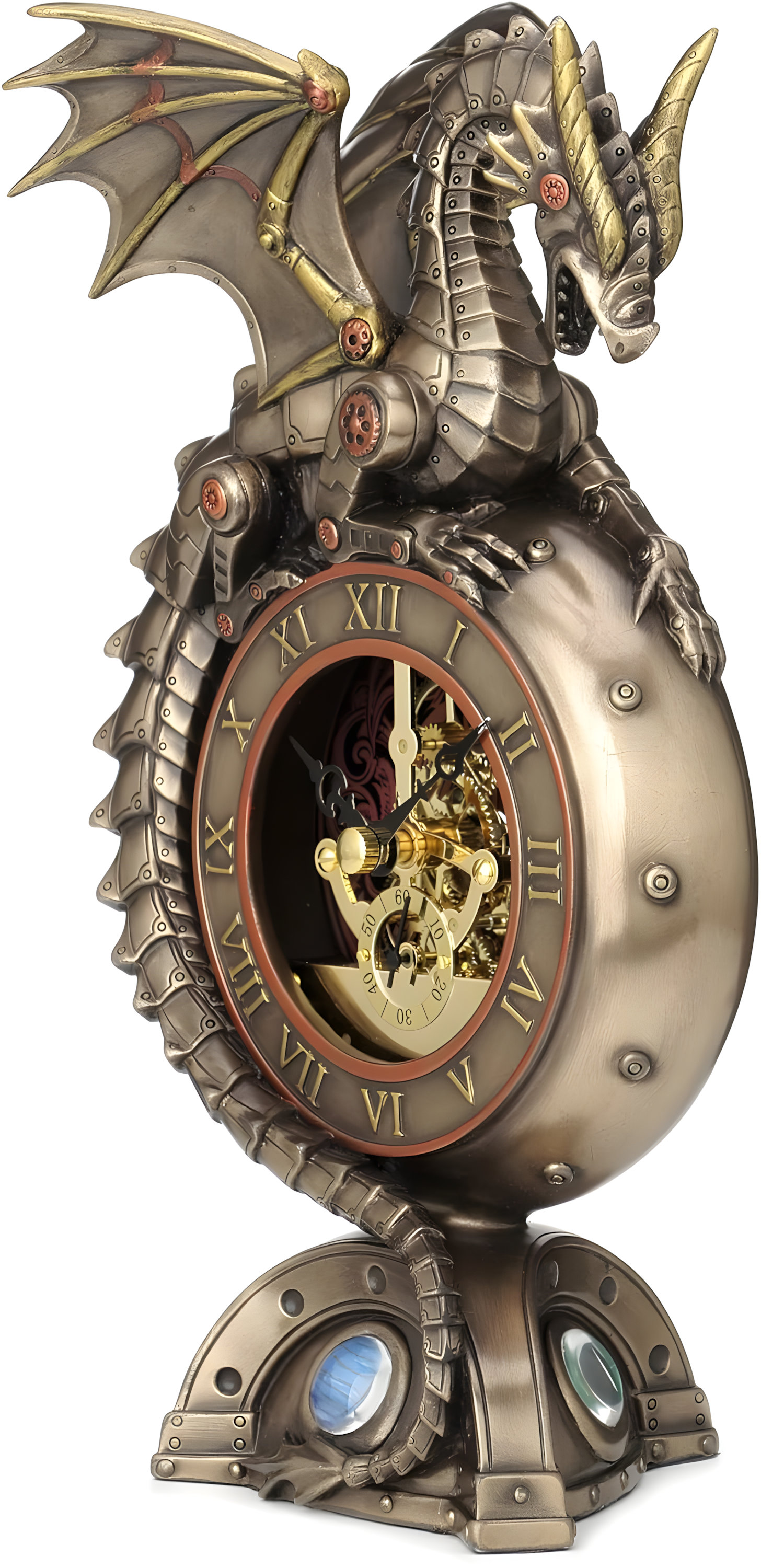 Trinx Steampunk Dragon Table Clock With Moving Gears, Bronze Finish, Hand-Painted Details ...