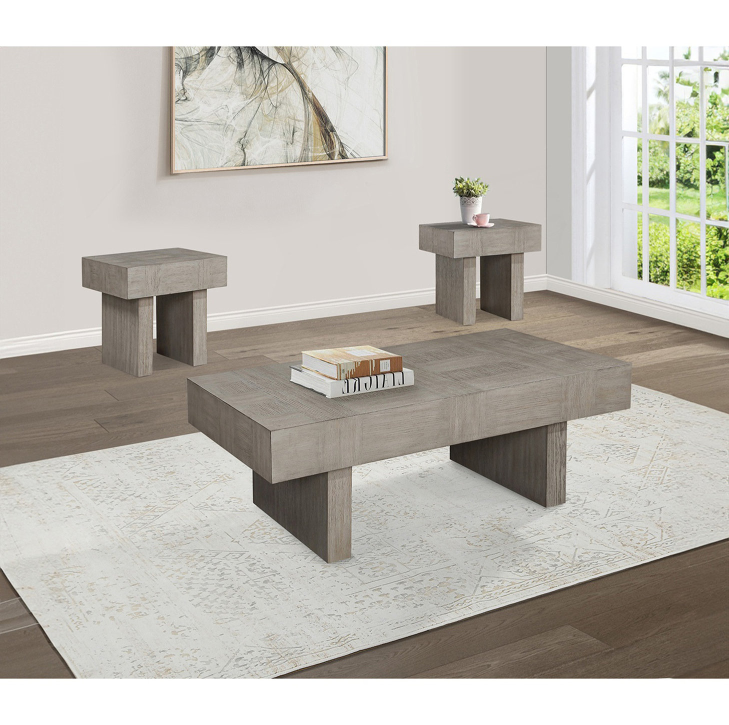 Hokku Designs 3Pc Contemporary Style Coffee Table And 2X End Tables ...