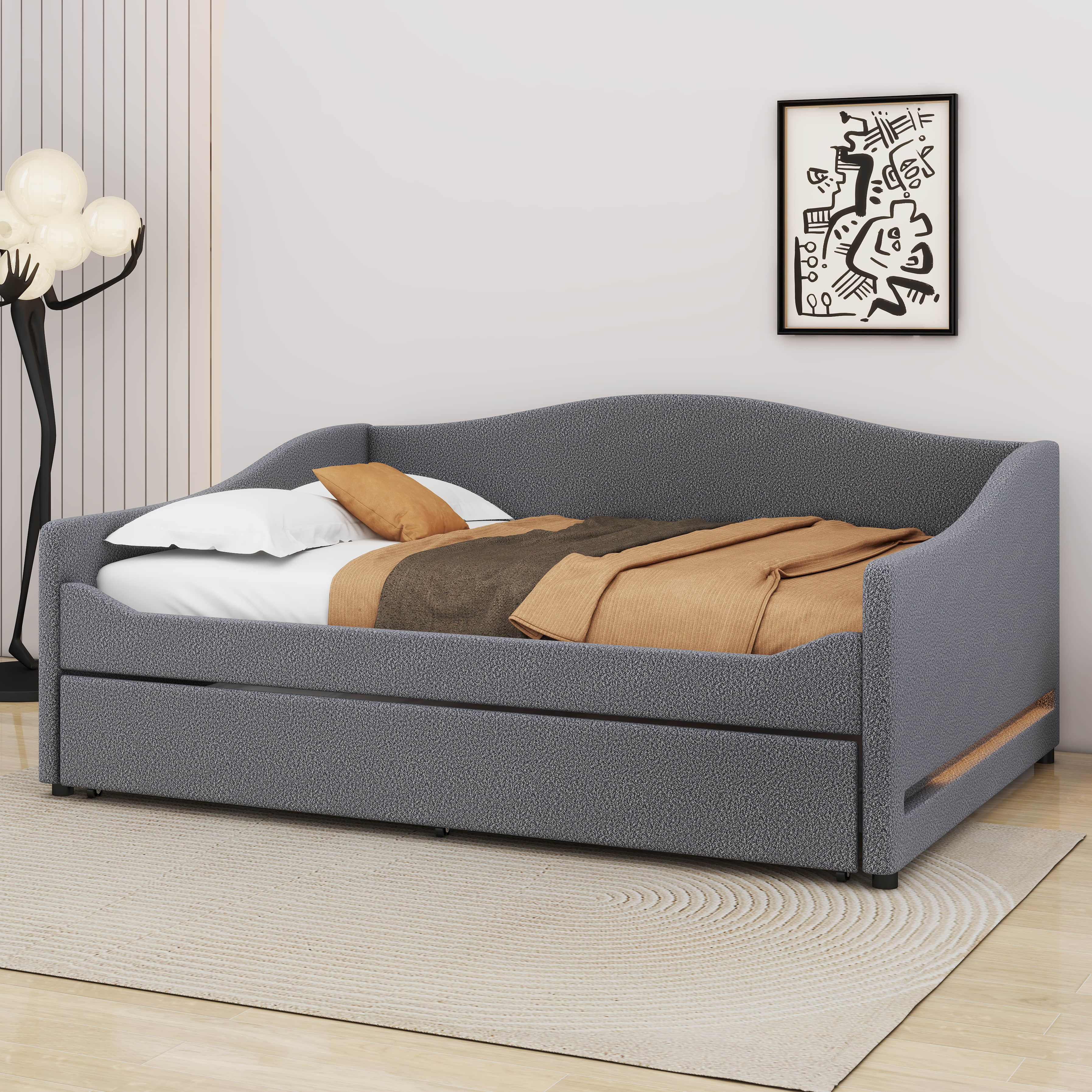 Ivy Bronx Giaan Full Size Upholstered Daybed with Light and Trundle ...