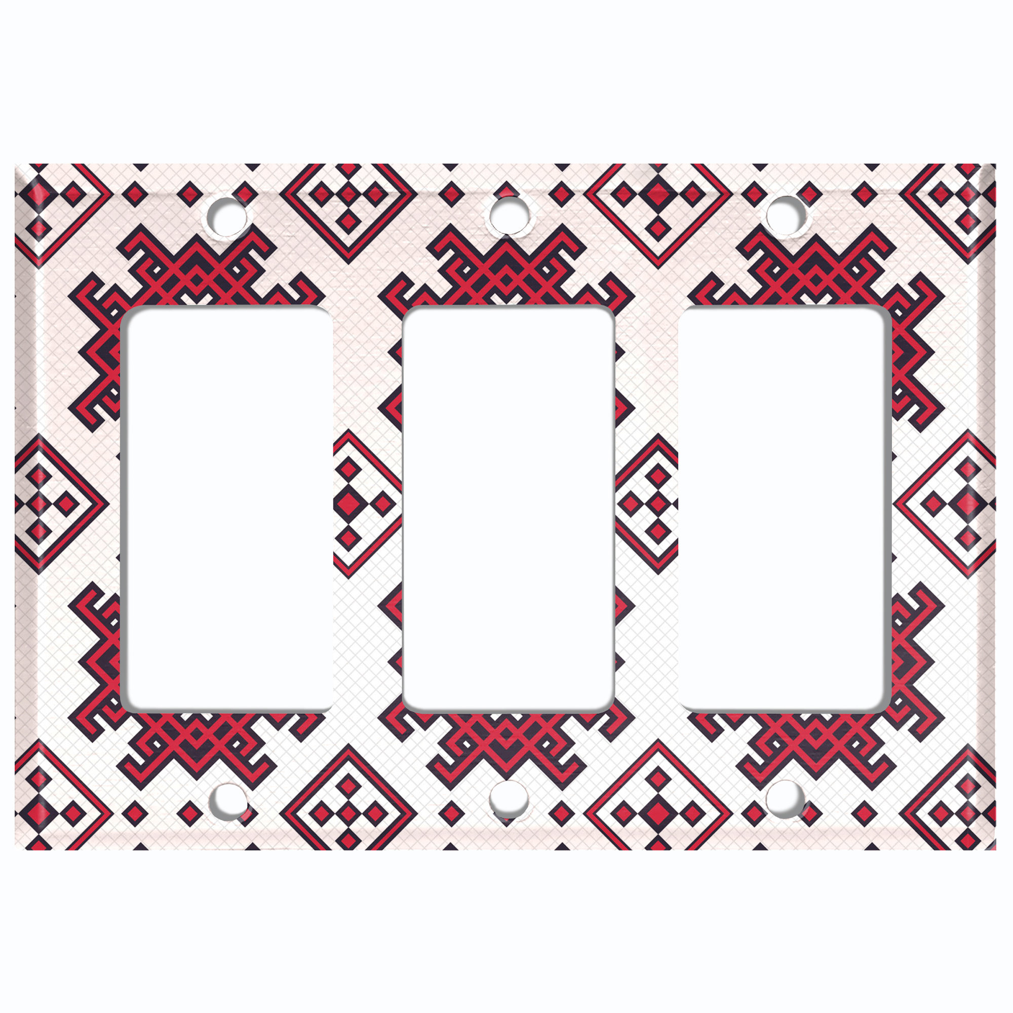 WorldAcc Vintage White Red Tile Pattern 3-Gang Rocker Wall Plate ...