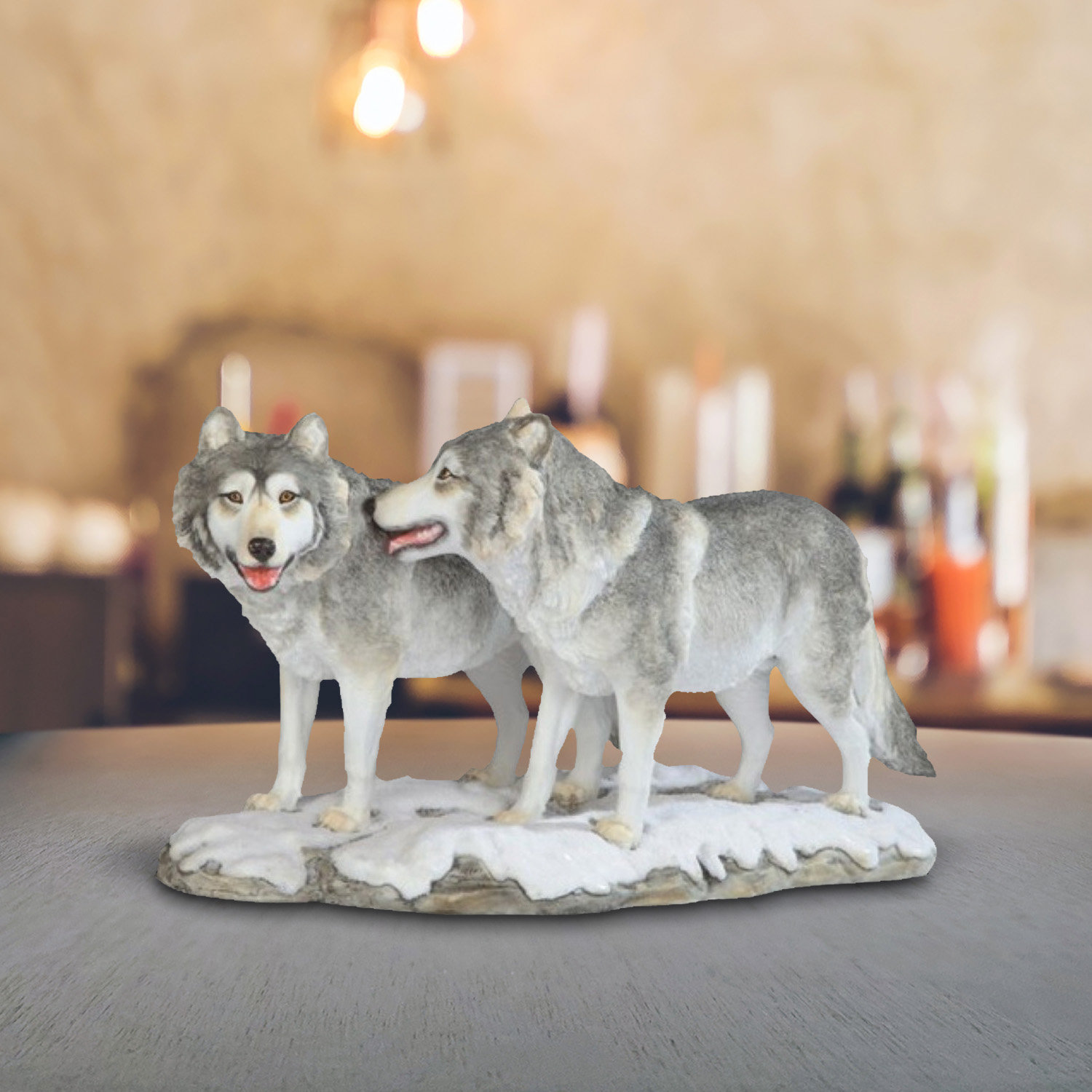 Millwood Pines Caity 11"W Wolf Couple Standing in Snow Figurine | Wayfair