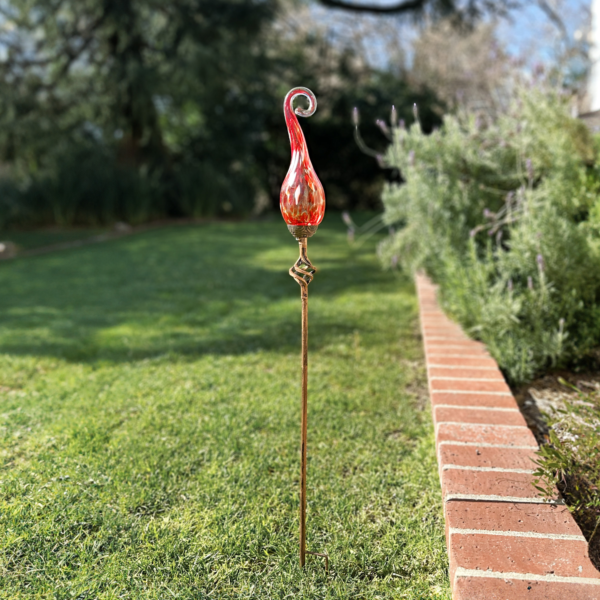 Exhart Solar Hand Blown Pearlized Glass Spiral Flame Garden Stake with ...
