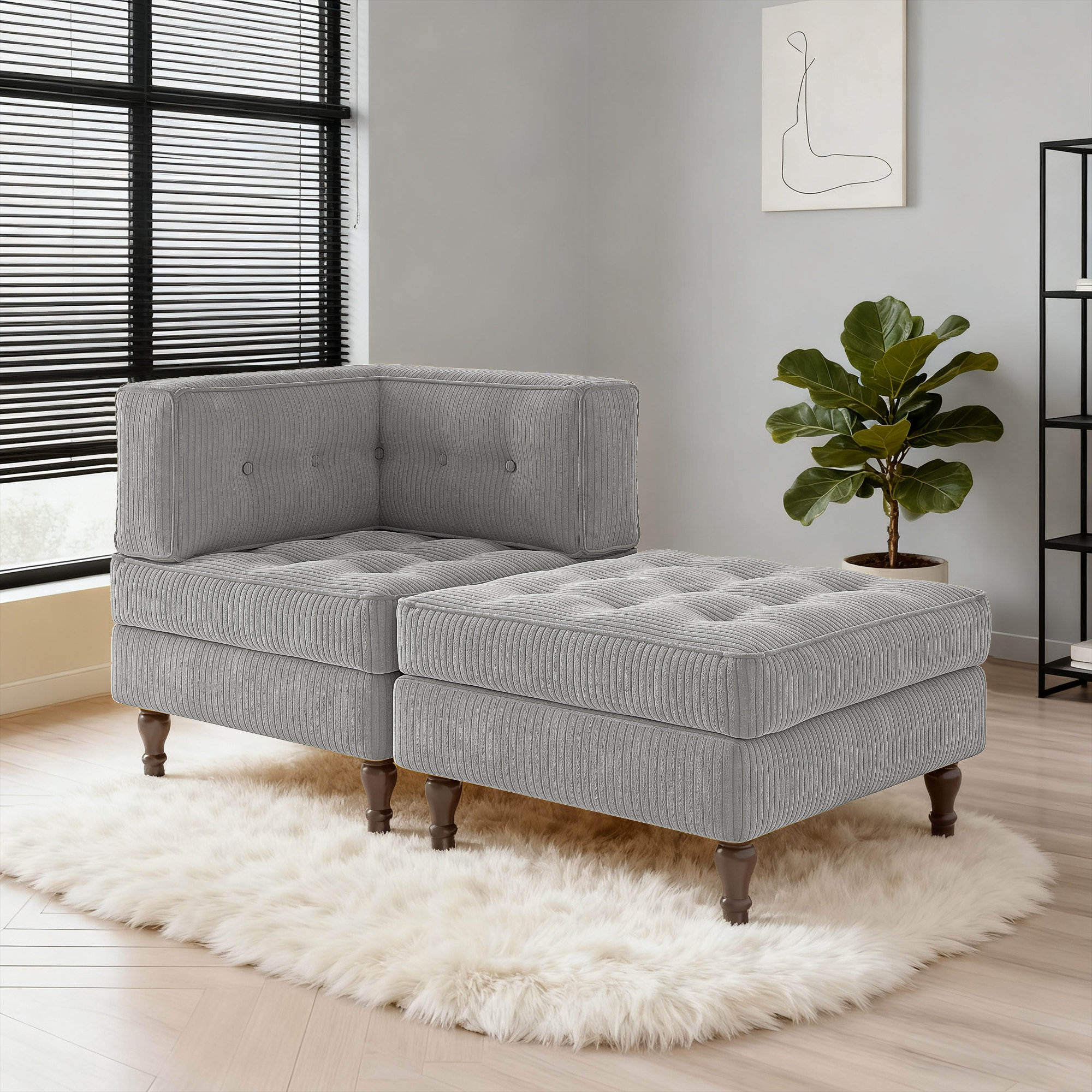 House of Hampton® Upholstered Tufted Corduroy Modular Chaise Lounge ...