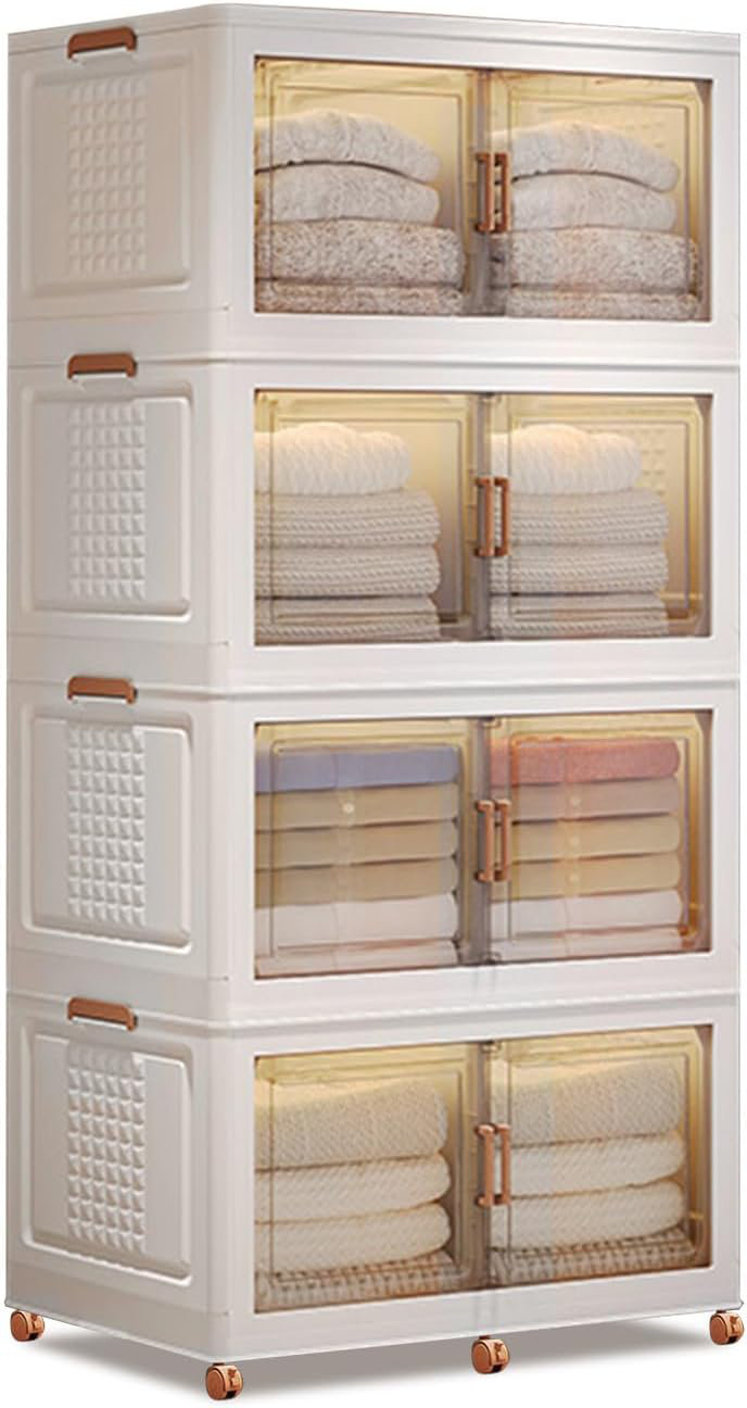 Rebrilliant Plastic Stackable Storage Bins, 4 Pack 144QT Folding ...