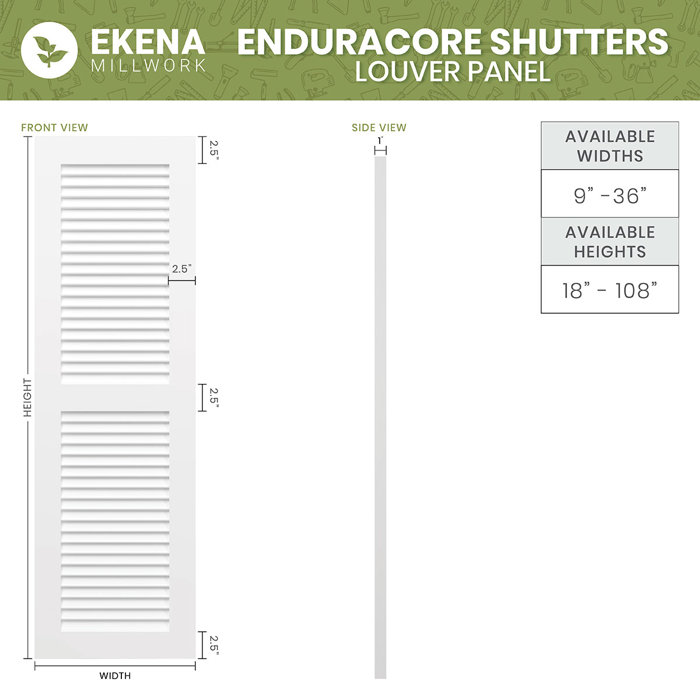 PCI Enterprises EnduraCore Composite Two Equal Louver Shutters | Wayfair