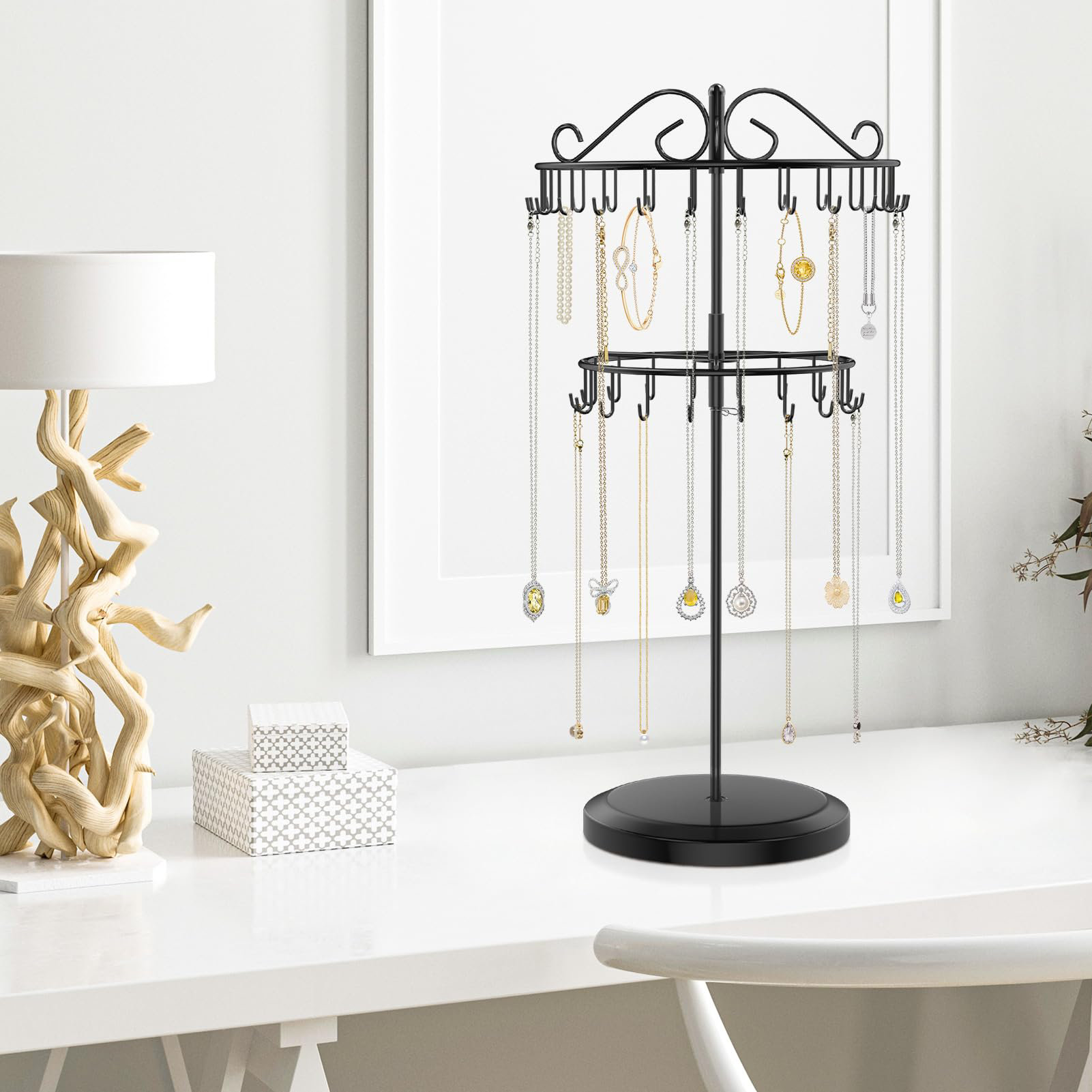 Lark Manor™ 2 Tier Rotating Necklace Organizer, Adjustable Metal ...