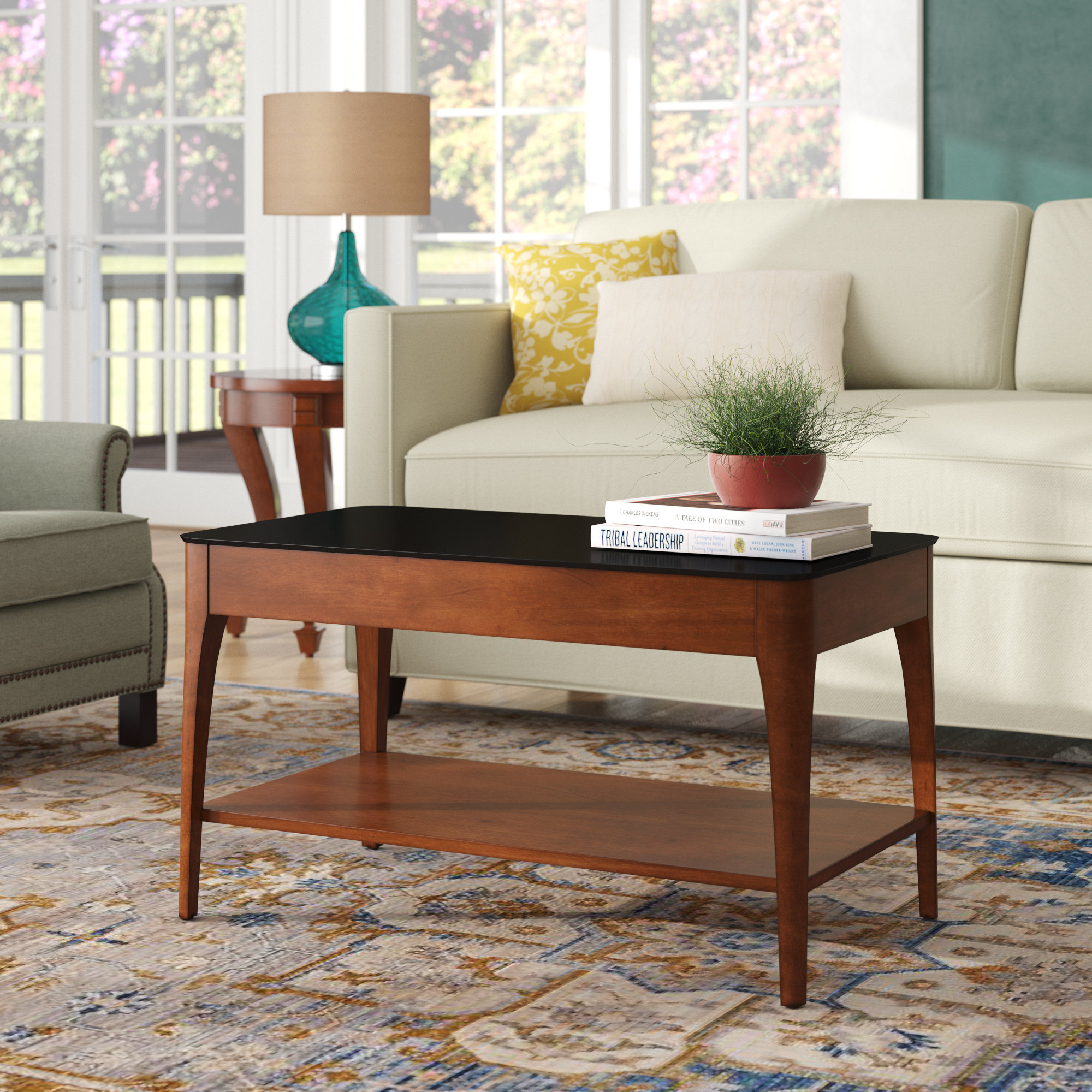 Lark Manor™ Alantis Solid Wood Coffee Table in Chestnut with Black ...