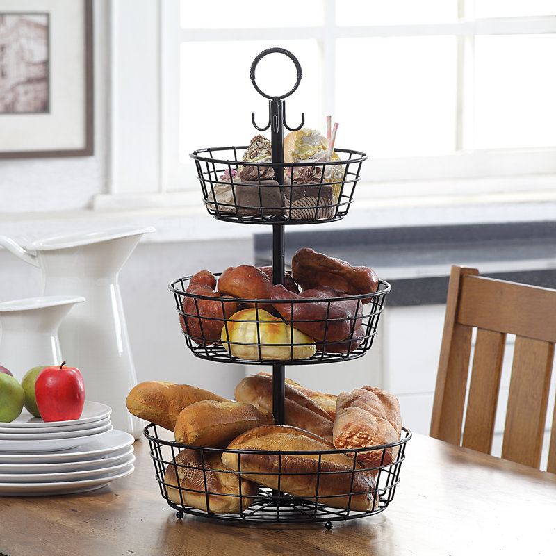 Prep & Savour Countertop French Country 3 Tier Wire Basket Stand For ...
