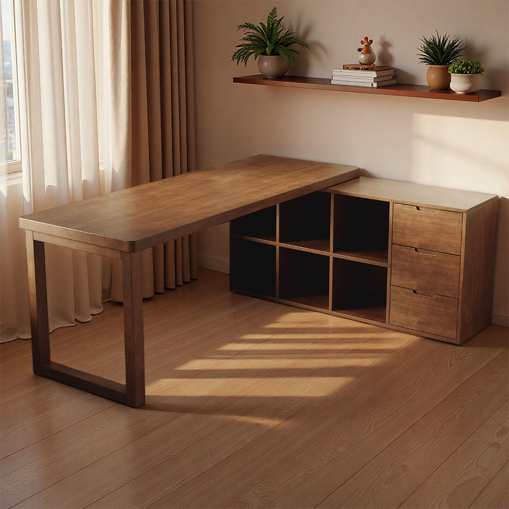 Hokku Designs Simple Nut-brown L-shaped Solid Wood Desk - Wayfair Canada