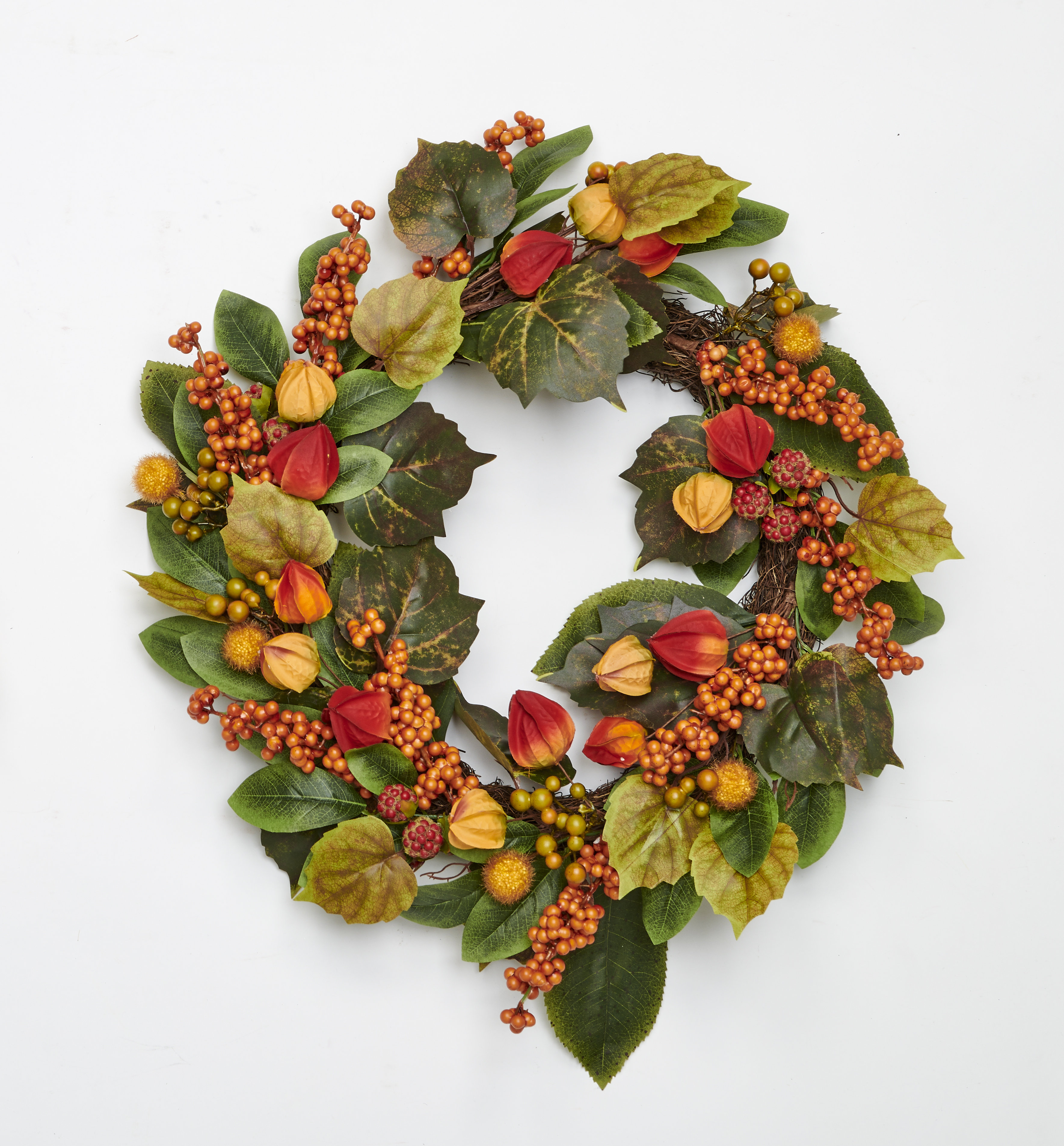 The Holiday Aisle® 24" Artificial Fall Leaves and Lantern Fall Wreath ...