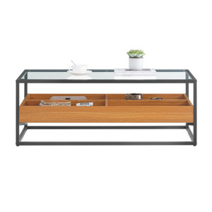 17 Stories Marialana 2 Tier Glass Top Coffee Table with Storage and ...