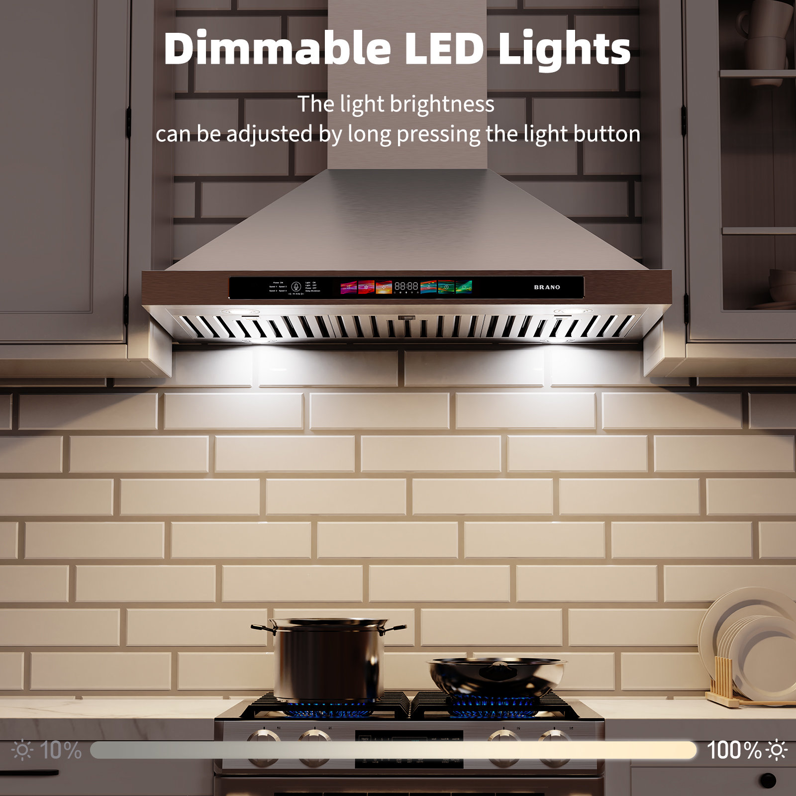 BRANO 36 Inch Wall Mount Range Hood 900 Cfm Kitchen Hood Vent With 4 ...