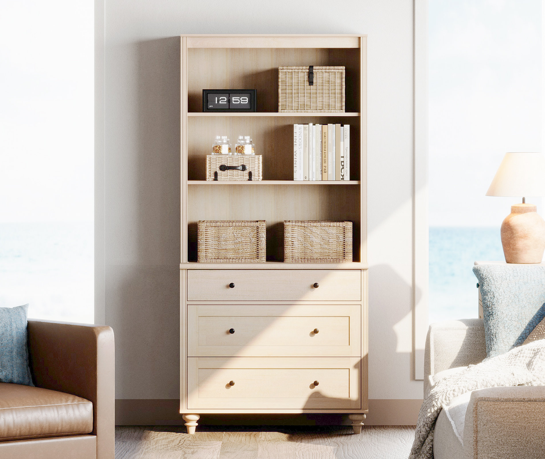 Alcott Hill Bookcase With 3 Drawers, Tall Book Case Shelf With 3-Tier ...