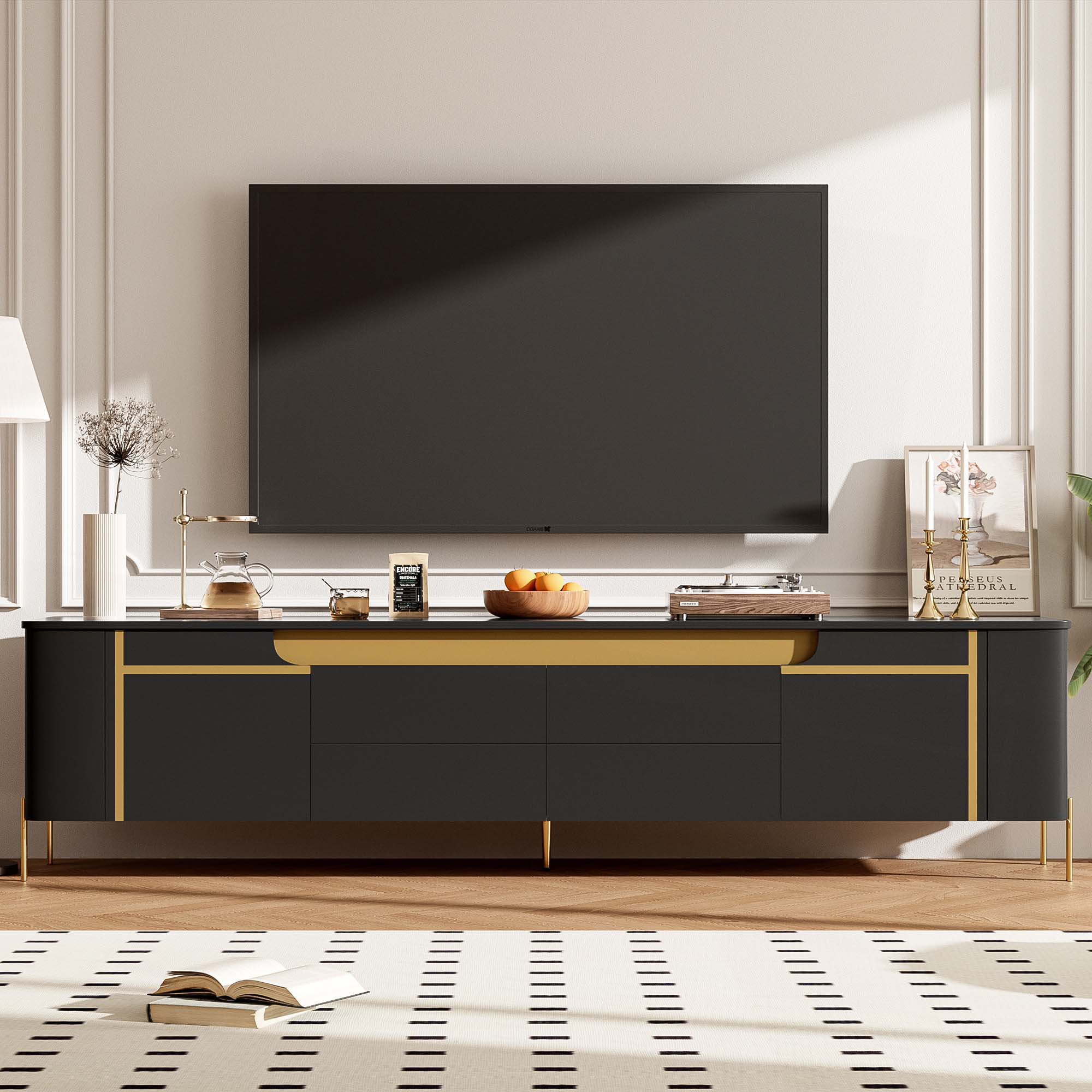 Mercer41 TV Stand for TVs up to 80 Inches, TV Cabinet with 4 Drawers ...