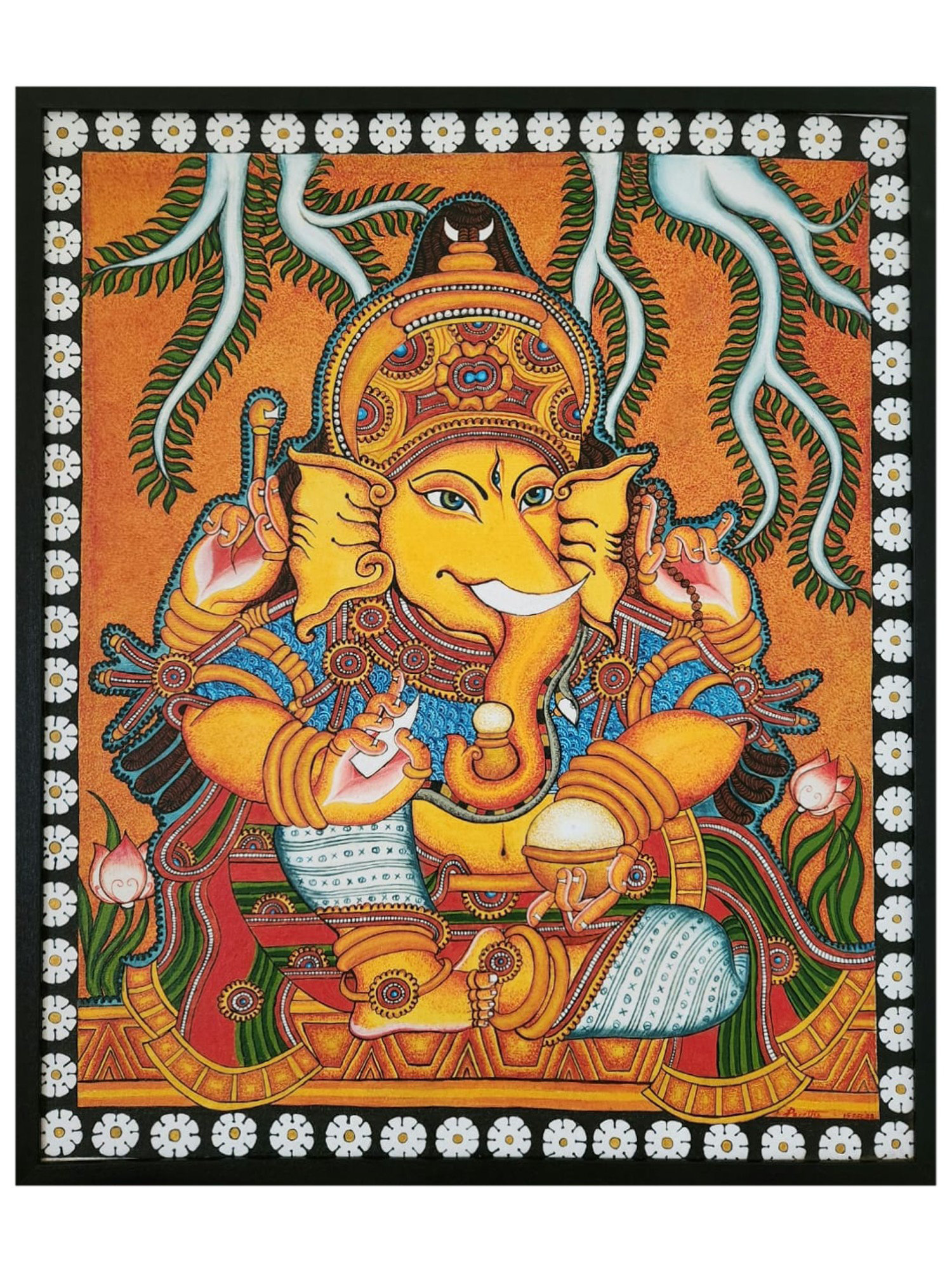 Exotic India Beautiful Painting Of Lord Ganesha | Acrylic On Canvas ...