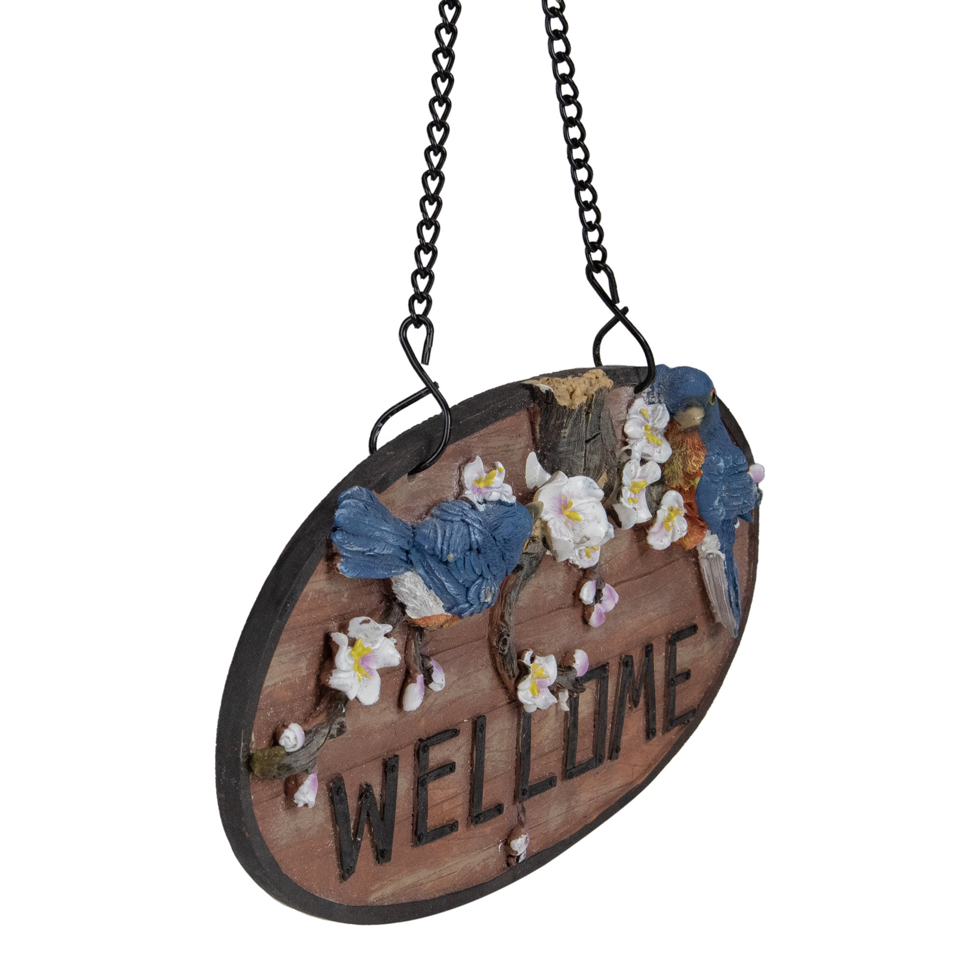 Northlight 12" Hanging Welcome Sign with Bluebirds and Flowers | Wayfair