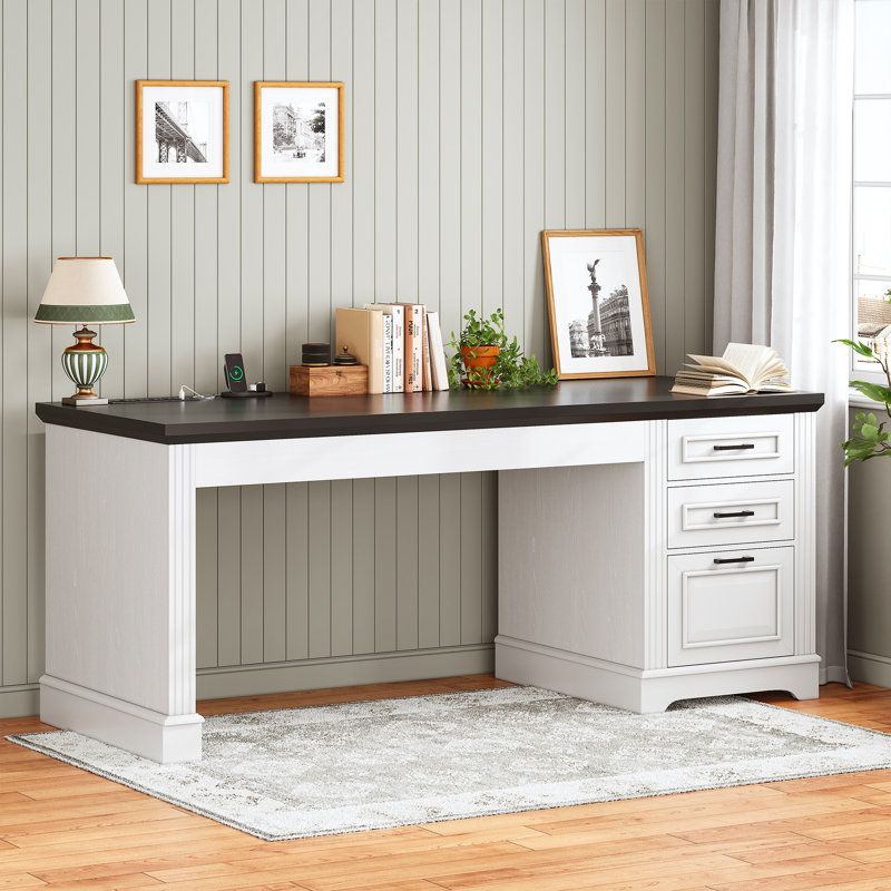 Winston Porter Computer Desk Executive Desk With 3 Drawers, Farmhouse ...