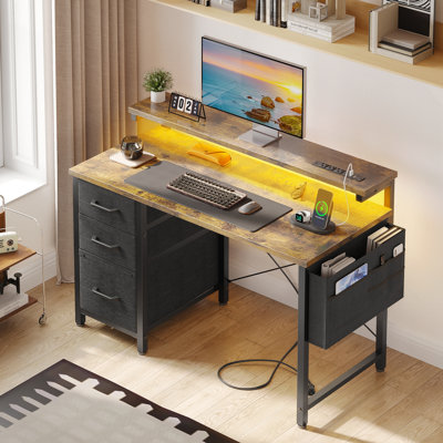 Ebern Designs Home Office Desk With Built-in Charging Station,writing ...