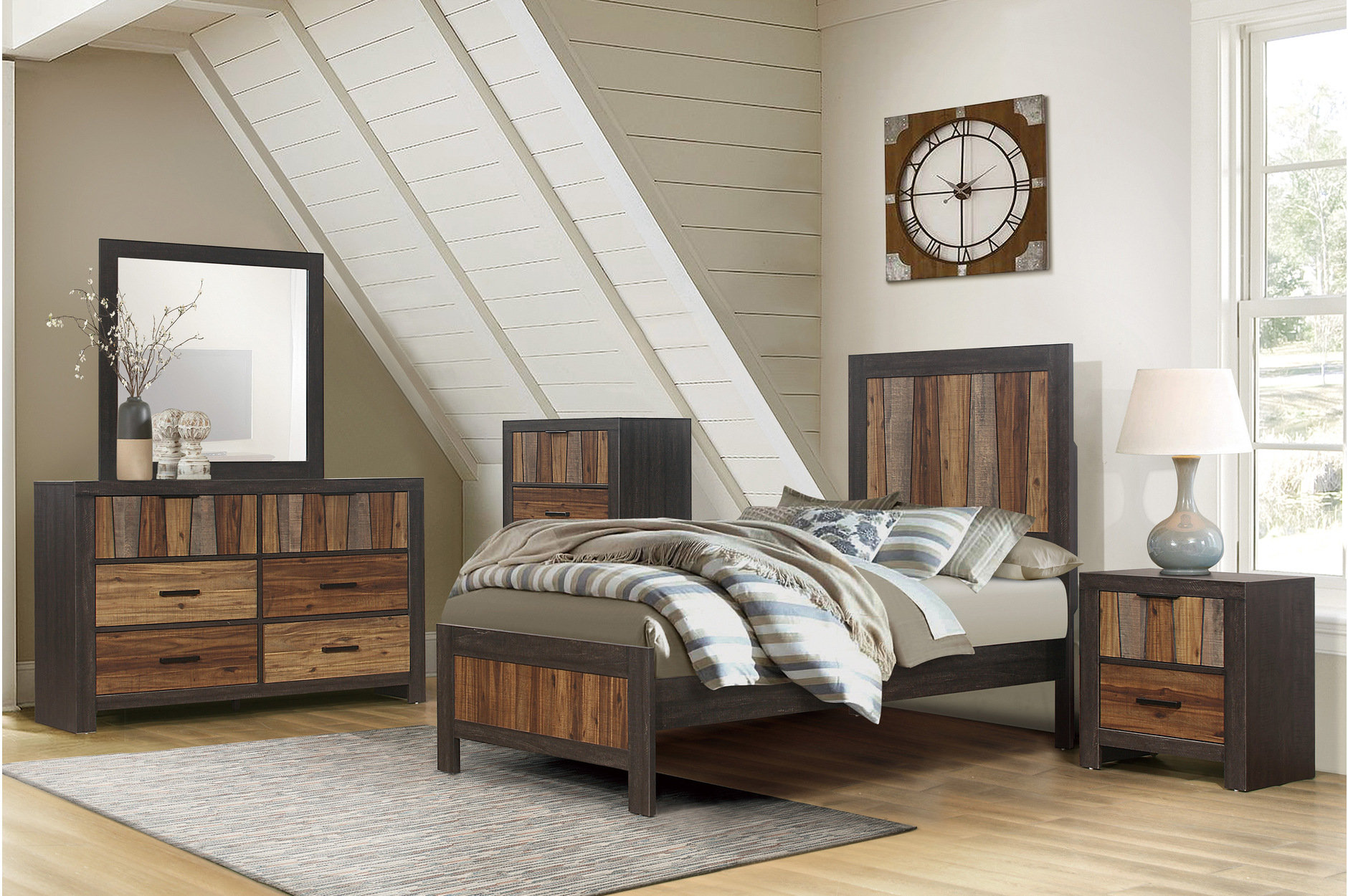 Millwood Pines Sileas Dark Ebony And Rustic Mahogany Faux-Wood Panel ...