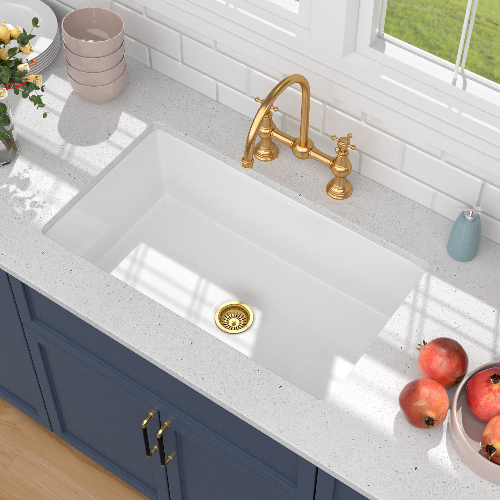 Beslend 32" L X 19" W Ceramic Drop-In/Undermount Kitchen Sink 10 Inch ...