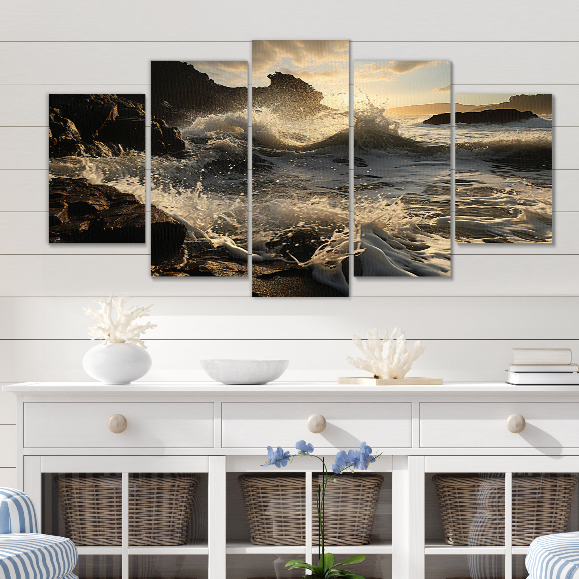Dovecove Beach Photo Sunlit Waves II - Nautical & Beach Metal Wall ...