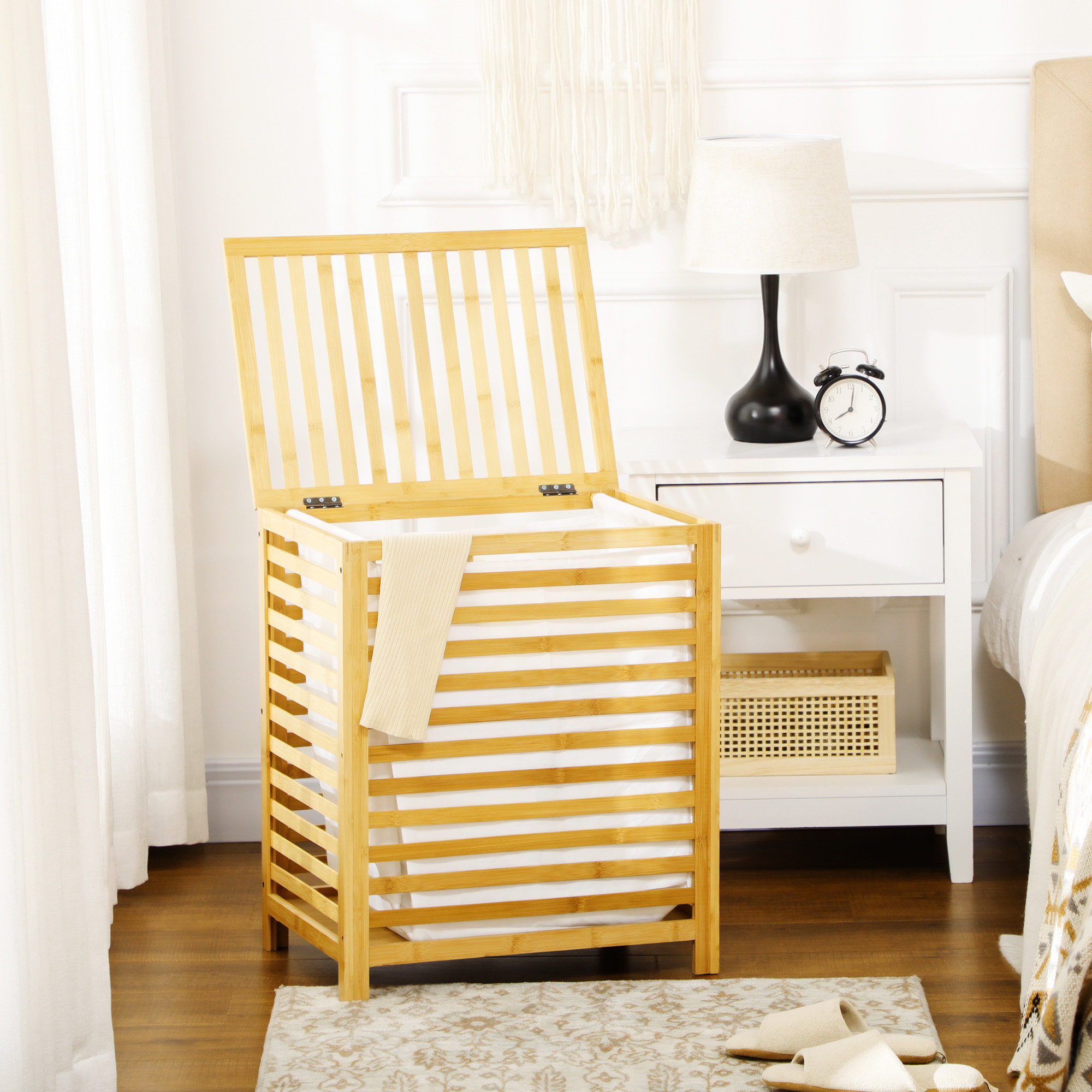 Dovecove HOMCOM Bamboo Laundry Hamper With Lid | Wayfair