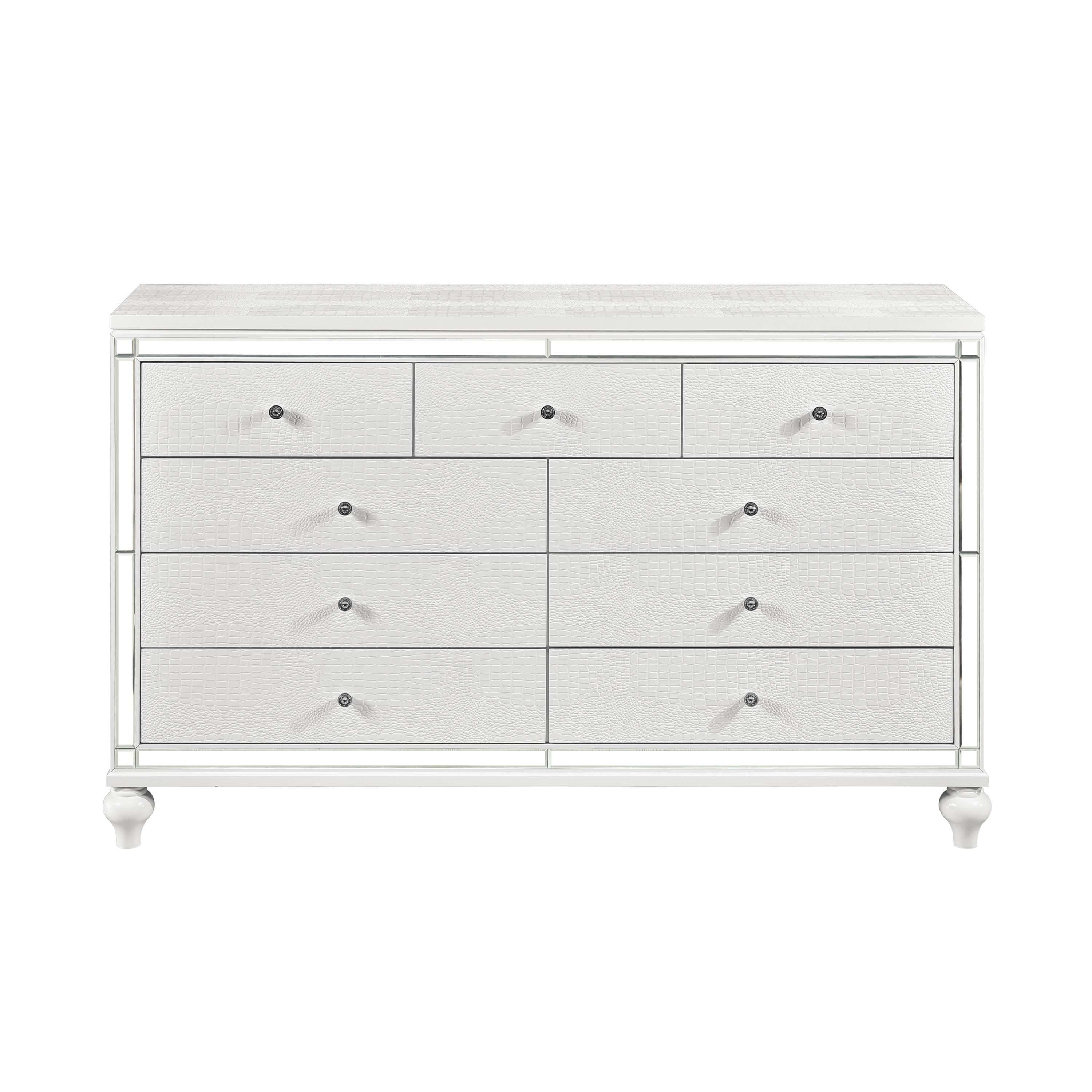 Everly Quinn Glamorous Metallic White Finish Dresser of 9x Drawers Faux ...