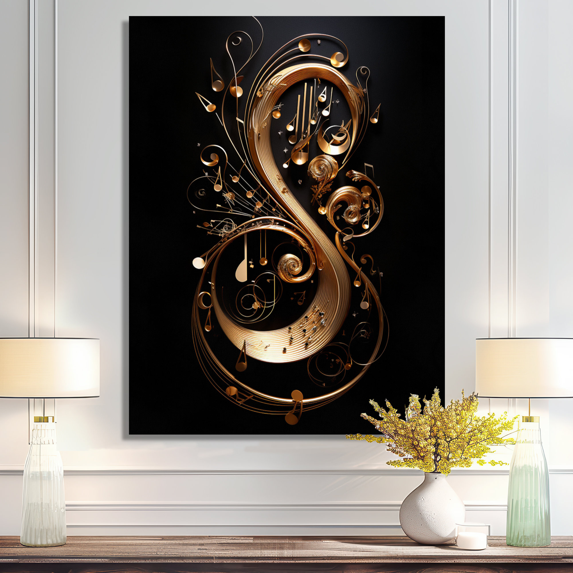 Mercer41 Abstract Golden Music Tremble - Music Wall Art Living Room ...