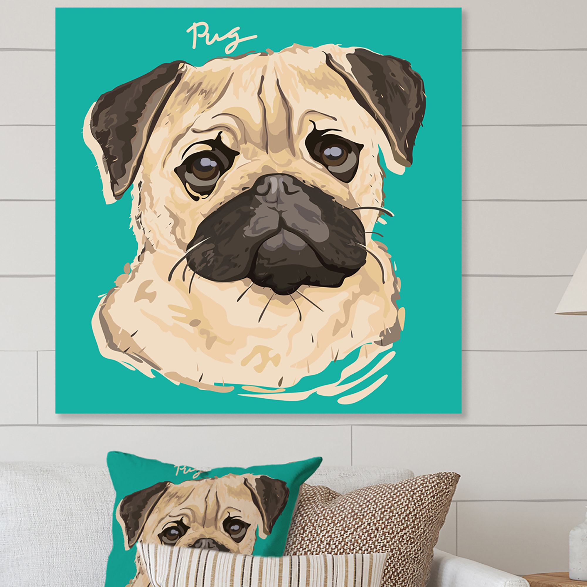 Winston Porter Cartoon Pug - Picture Frame Print on Canvas | Wayfair