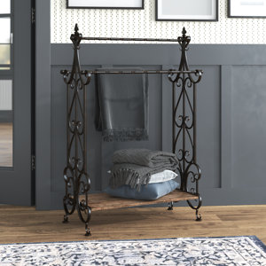 Lark Manor Dark Bronze 3 tier Metal Quilt Rack with Wood Shelf | Wayfair