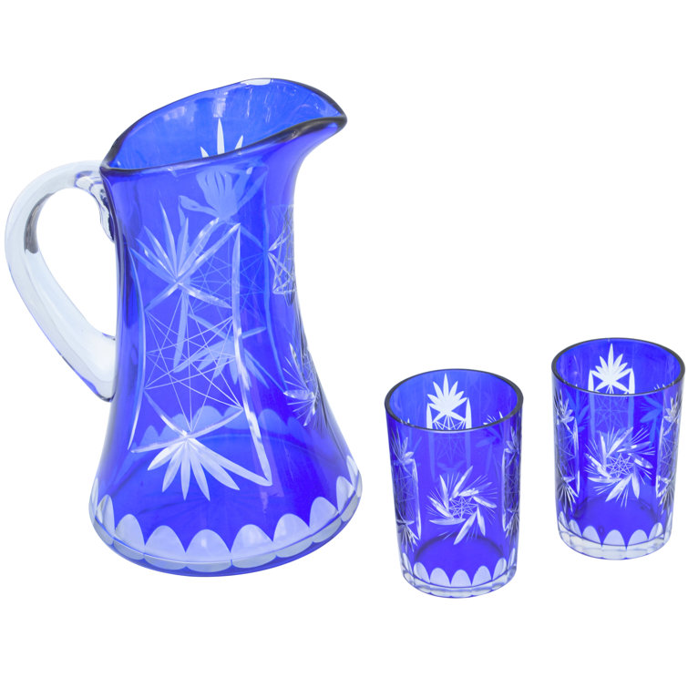 The Moroccan Room Vintage Blue Crystal Cut Pitcher Glasses Set ...