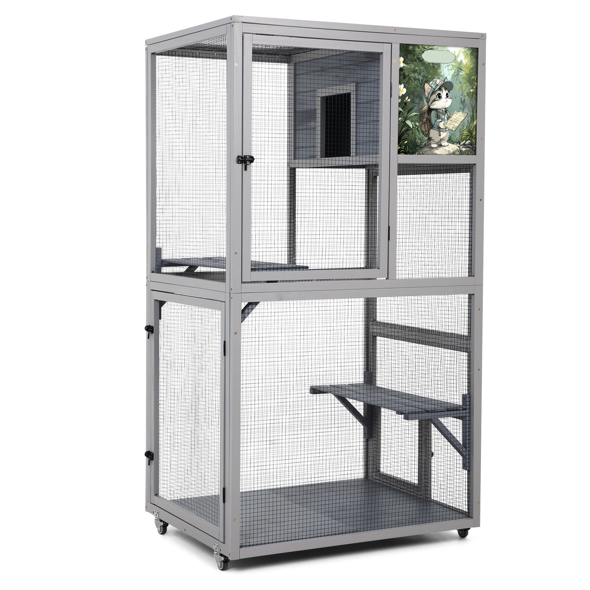 Hokku Designs Dark Gray Outdoor Enclosure With Platforms And Wheels, 66 ...