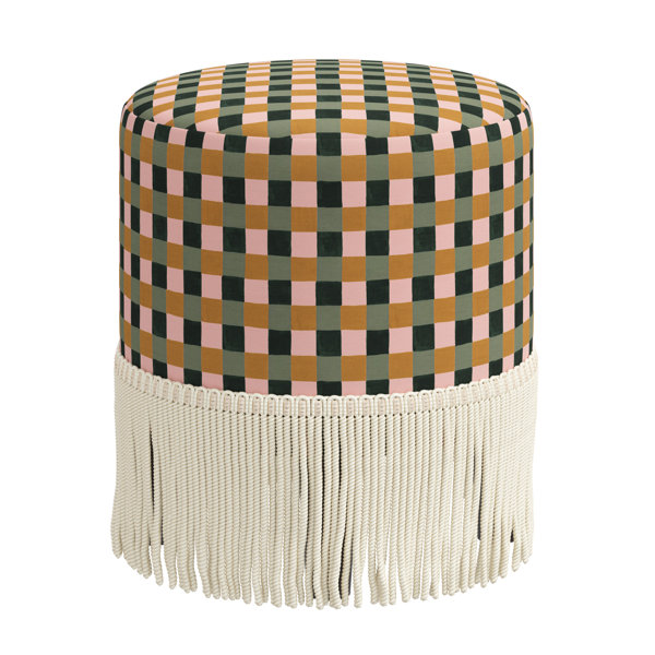 Dakota Fields Pierre Fringe Ottoman In Painted Check Plaid Sage Oga ...