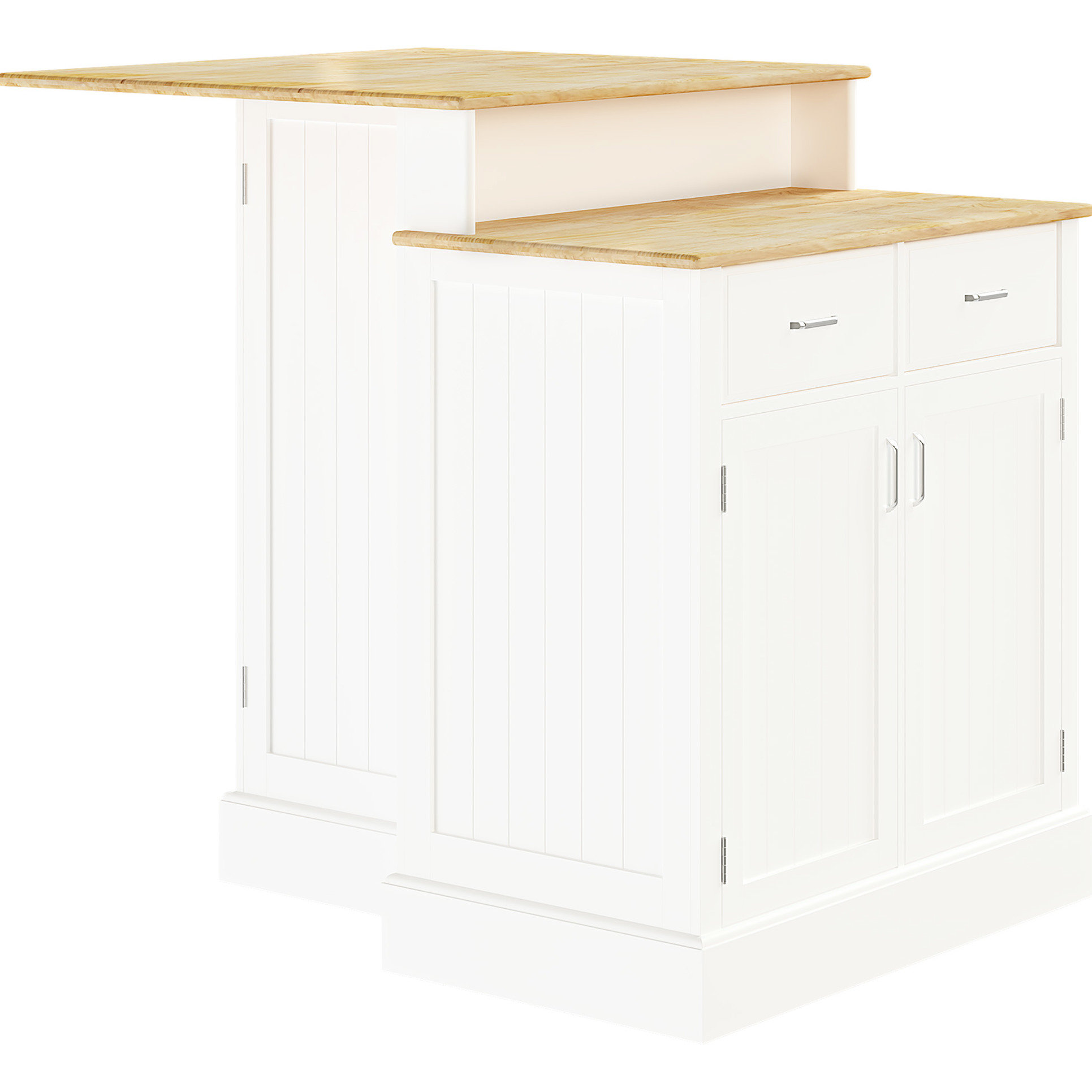 Ebern Designs White Kitchen Island Table With 2-Level Rubber Wood Top ...