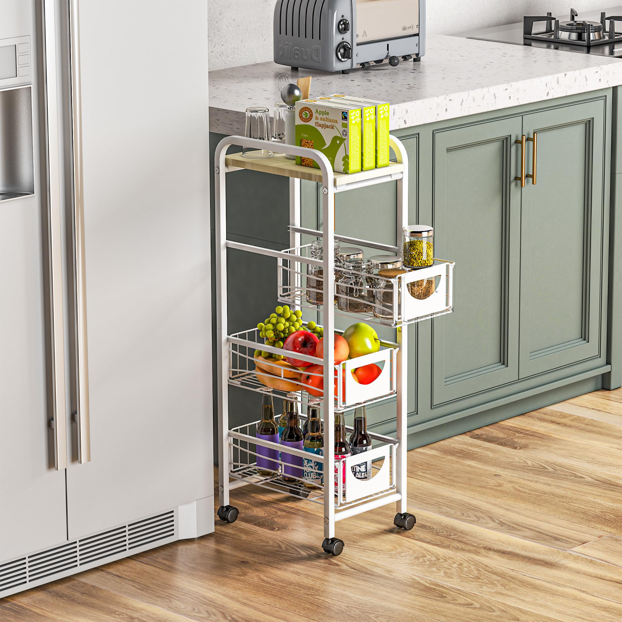Rebrilliant 4-Tier Slim Rolling Storage Cart - Versatile Kitchen ...