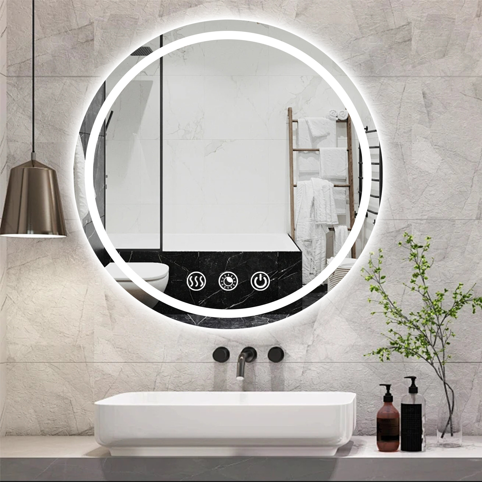 Brayden Studio® Demark Round LED Mirror,Frameless Round Bathroom Mirror ...