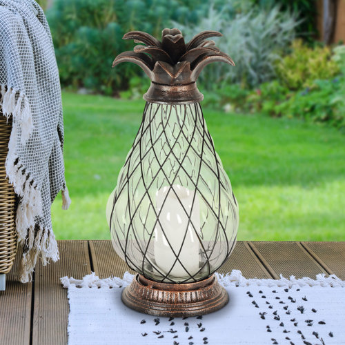 Exhart Pineapple Lantern with Battery Powered LED Candle on a Timer ...