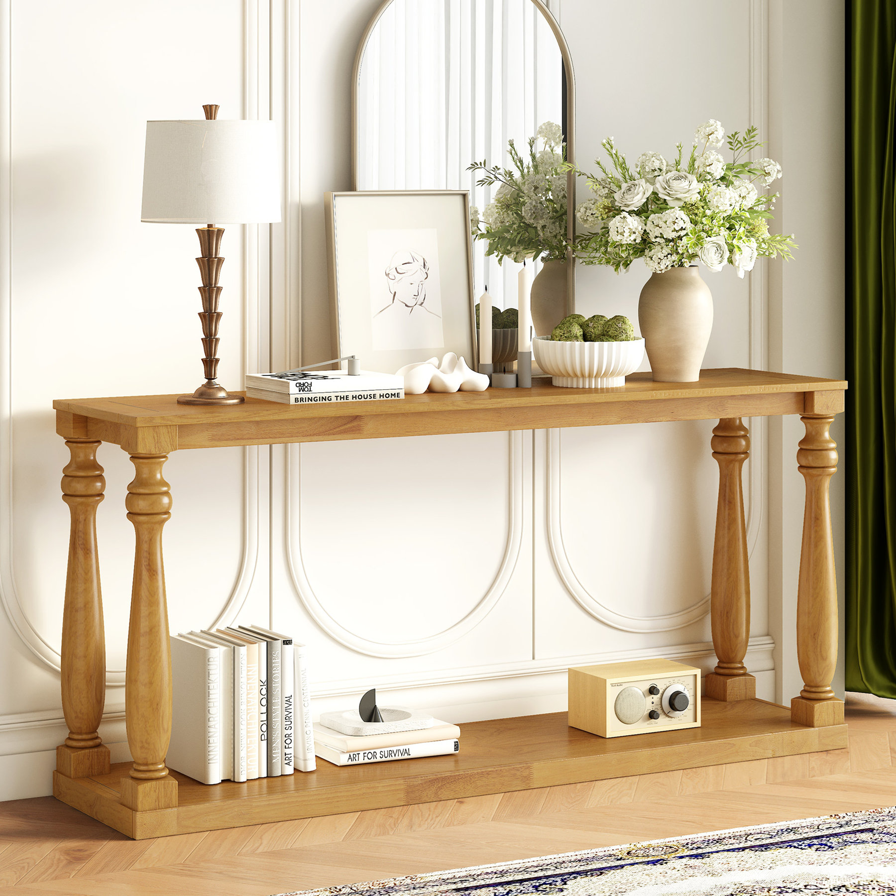 Alcott Hill® Vintage Wood Grain Console Table with Bottom Shelf | Wayfair