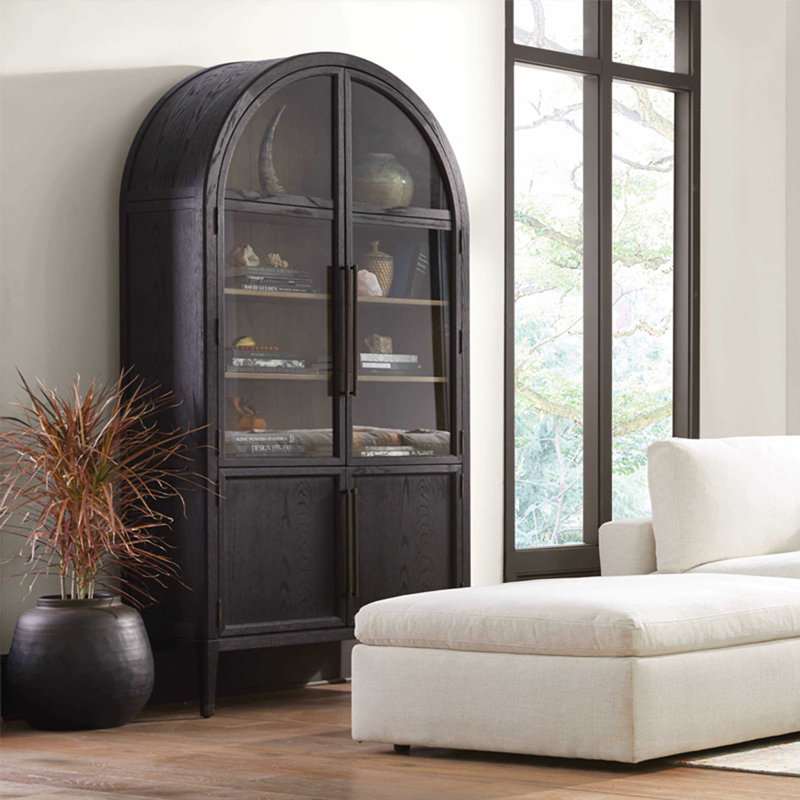 Parttlion Black arched glass door bookcase | Wayfair
