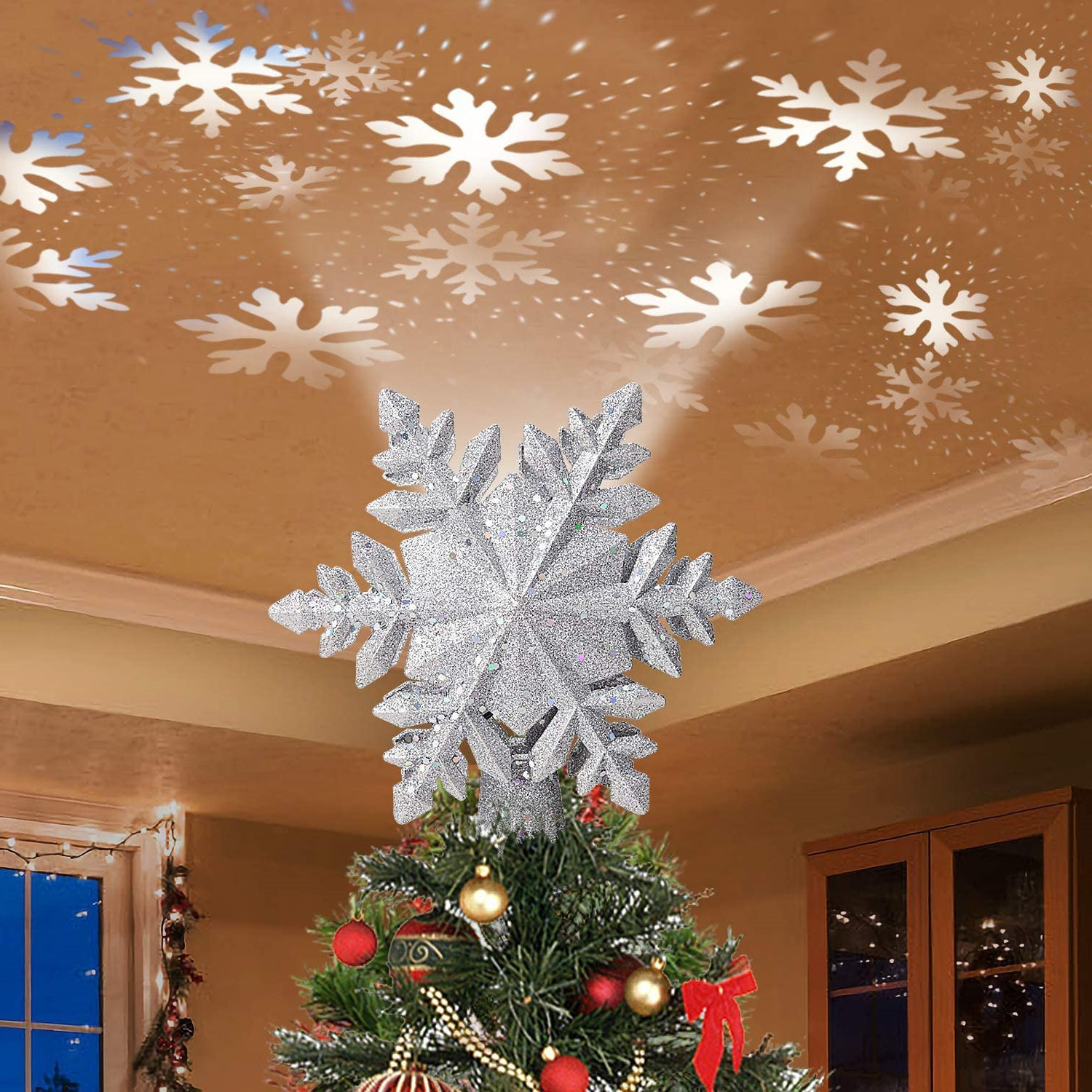The Holiday Aisle® Lighted Christmas Tree Topper with Snowflake ...