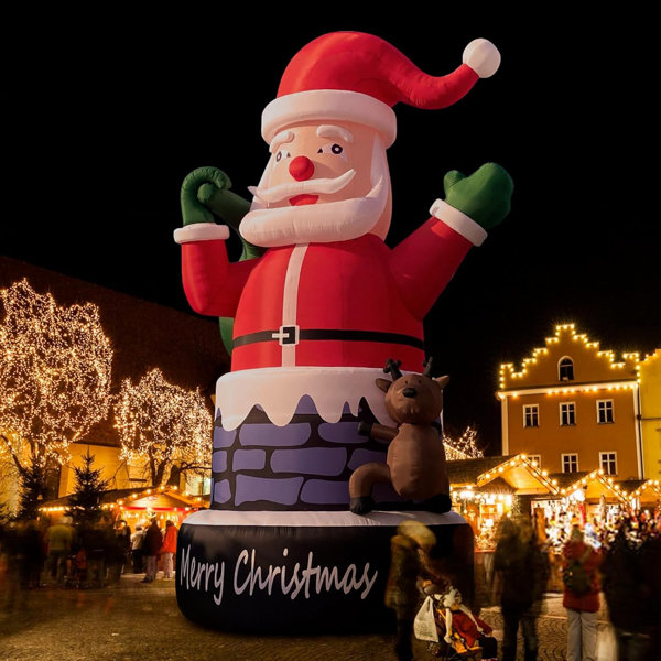 Connsann 26ft Giant Inflatable Santa Claus In Chimney With Reindeer ...