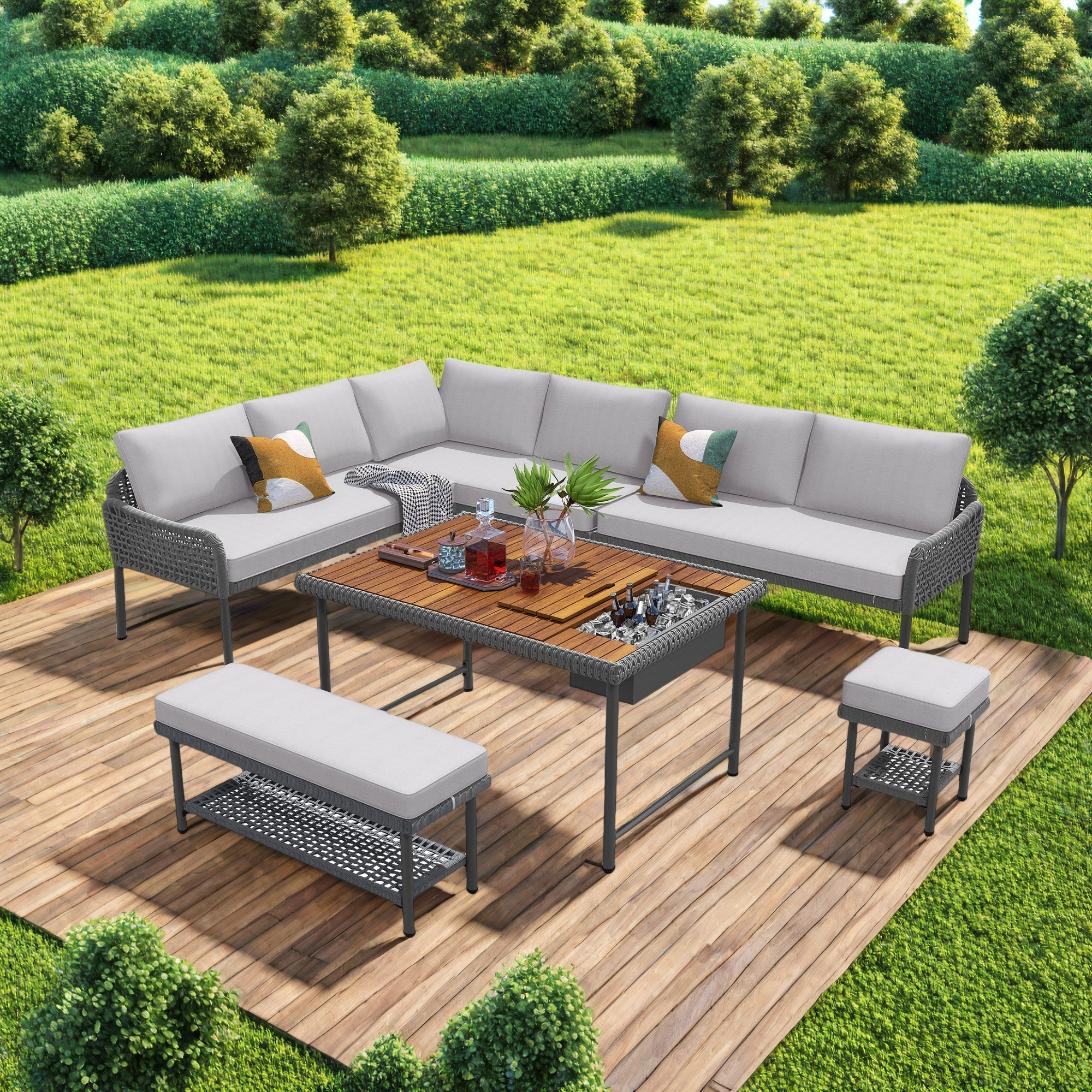 Lark Manor™ 6-piece Rope Outdoor Conversation Set With L-shaped Set, A ...