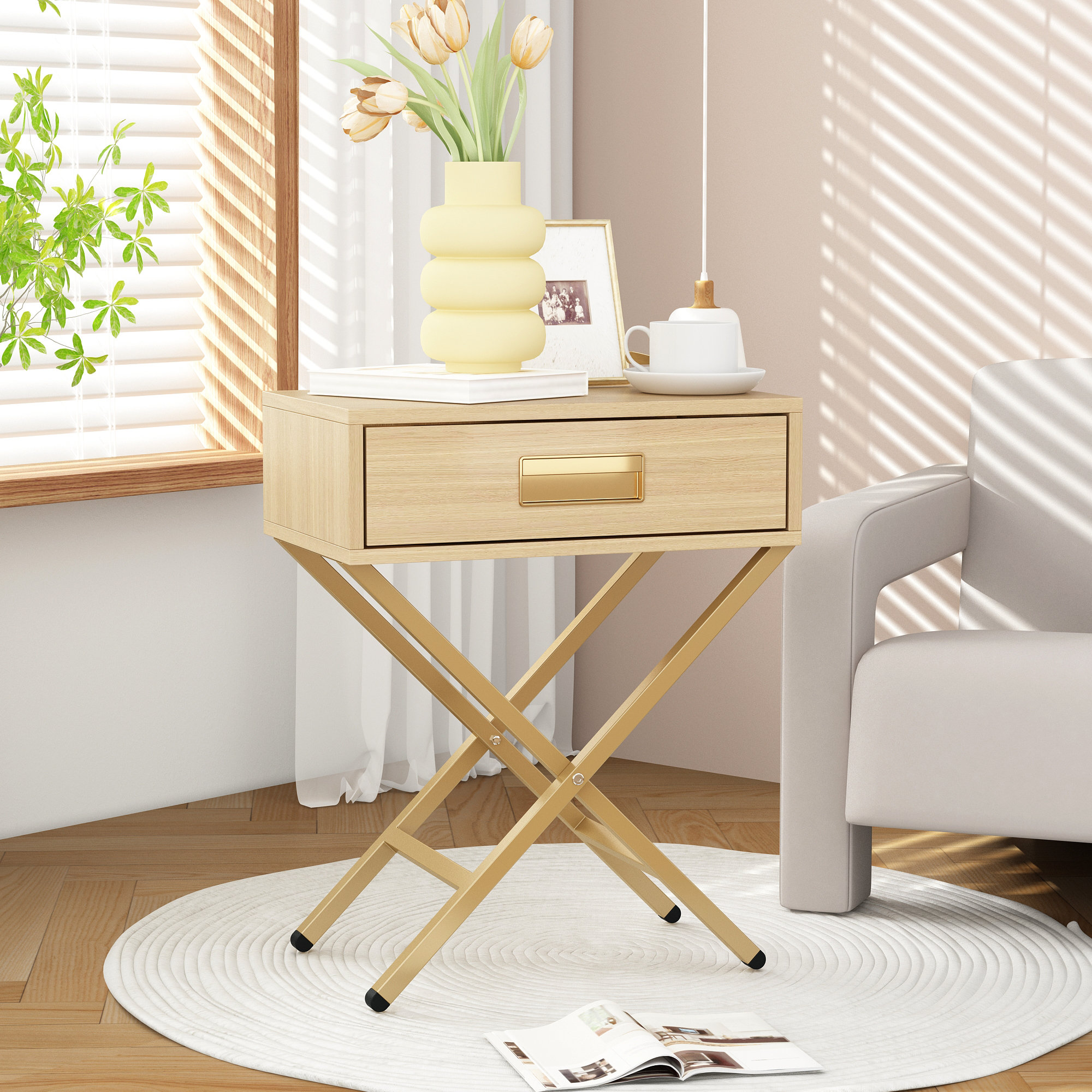 Mercer41 1 Drawer End Table & Side Table With Crossed Legs | Wayfair