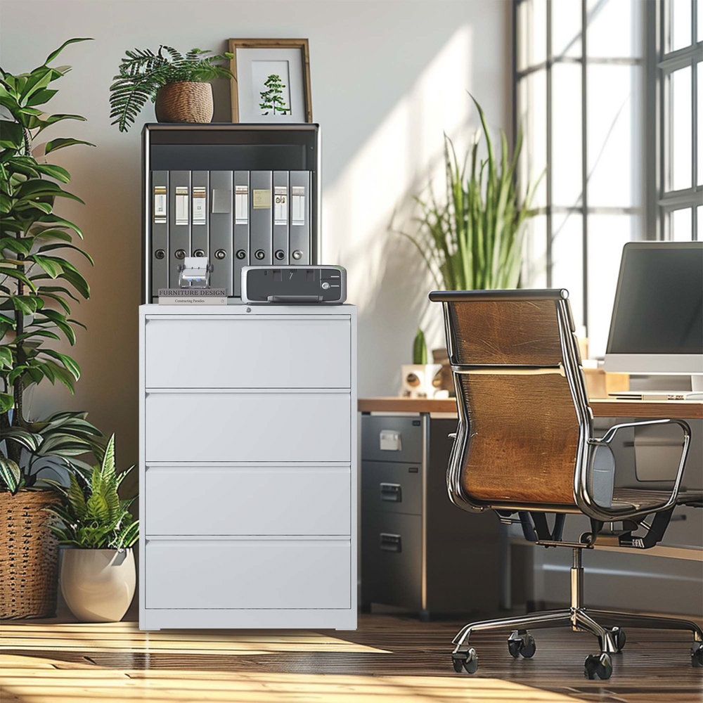 Inbox Zero Lateral File Cabinet 4 Drawer, White Filing Cabinet With ...