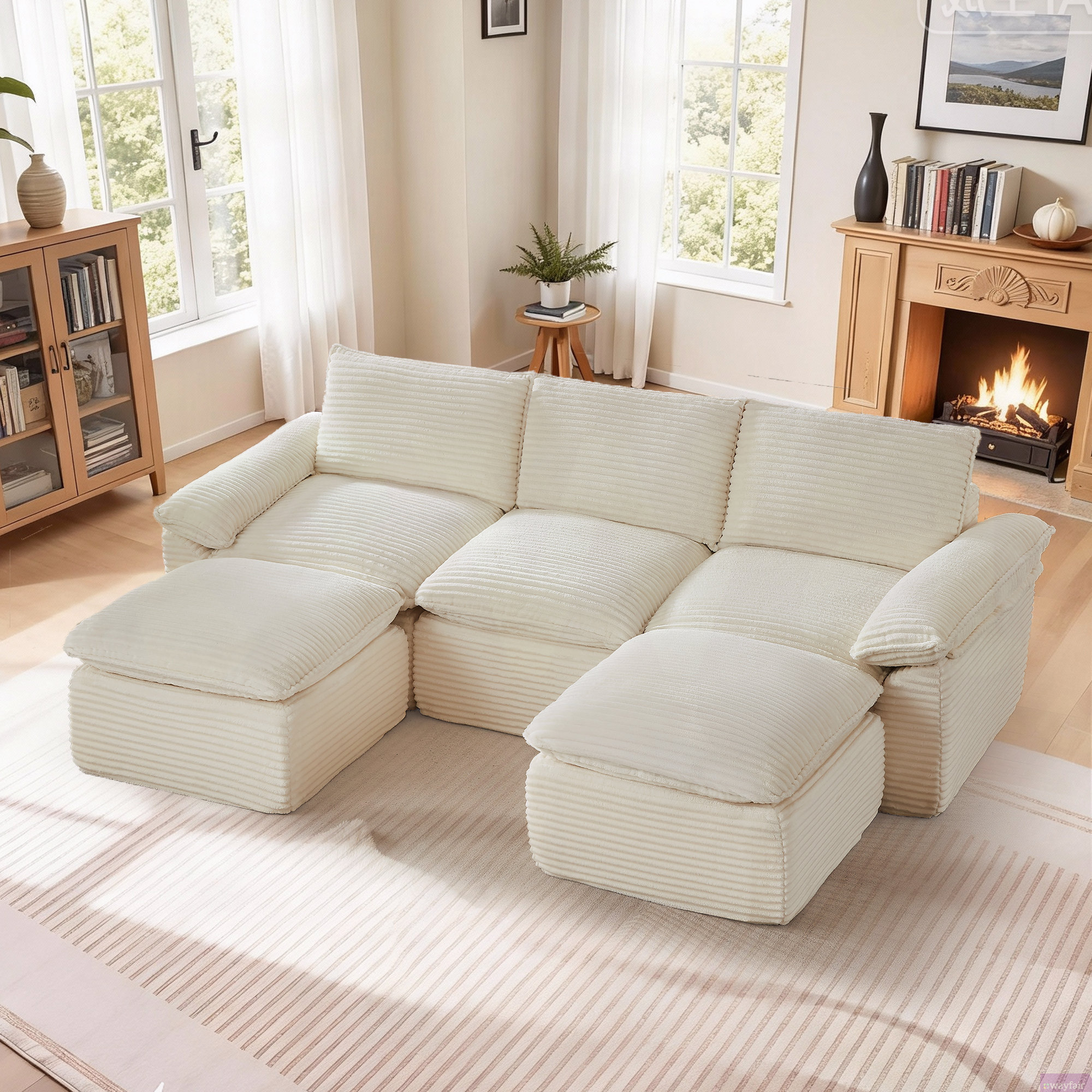 Everly Quinn Nairoby 111.03" Full-Compression Modular Corduroy Sofa ...
