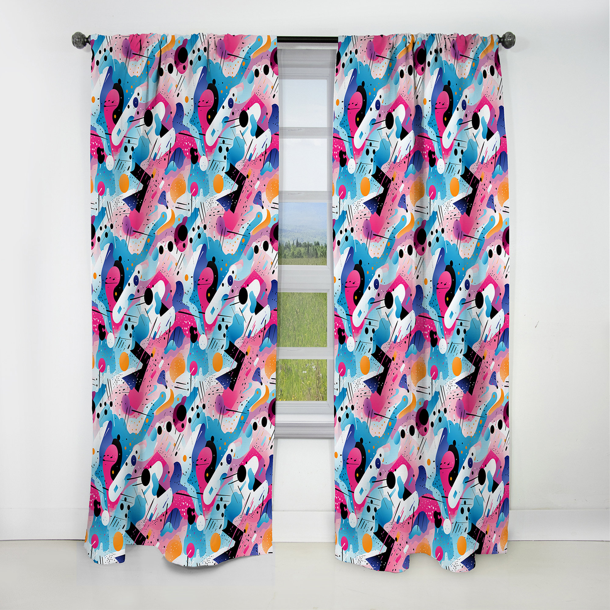Design Art Pink And Blue Designer Waves - Abstract Curtain - Blackout ...